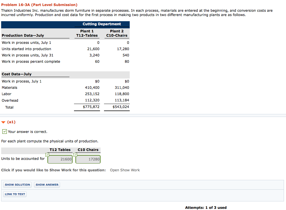 Solved Problem 16-3A (Part Level Submission) Thakin | Chegg.com