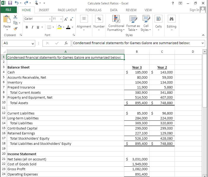 Solved Calculating Select Ratios using Excel's ROUND and | Chegg.com