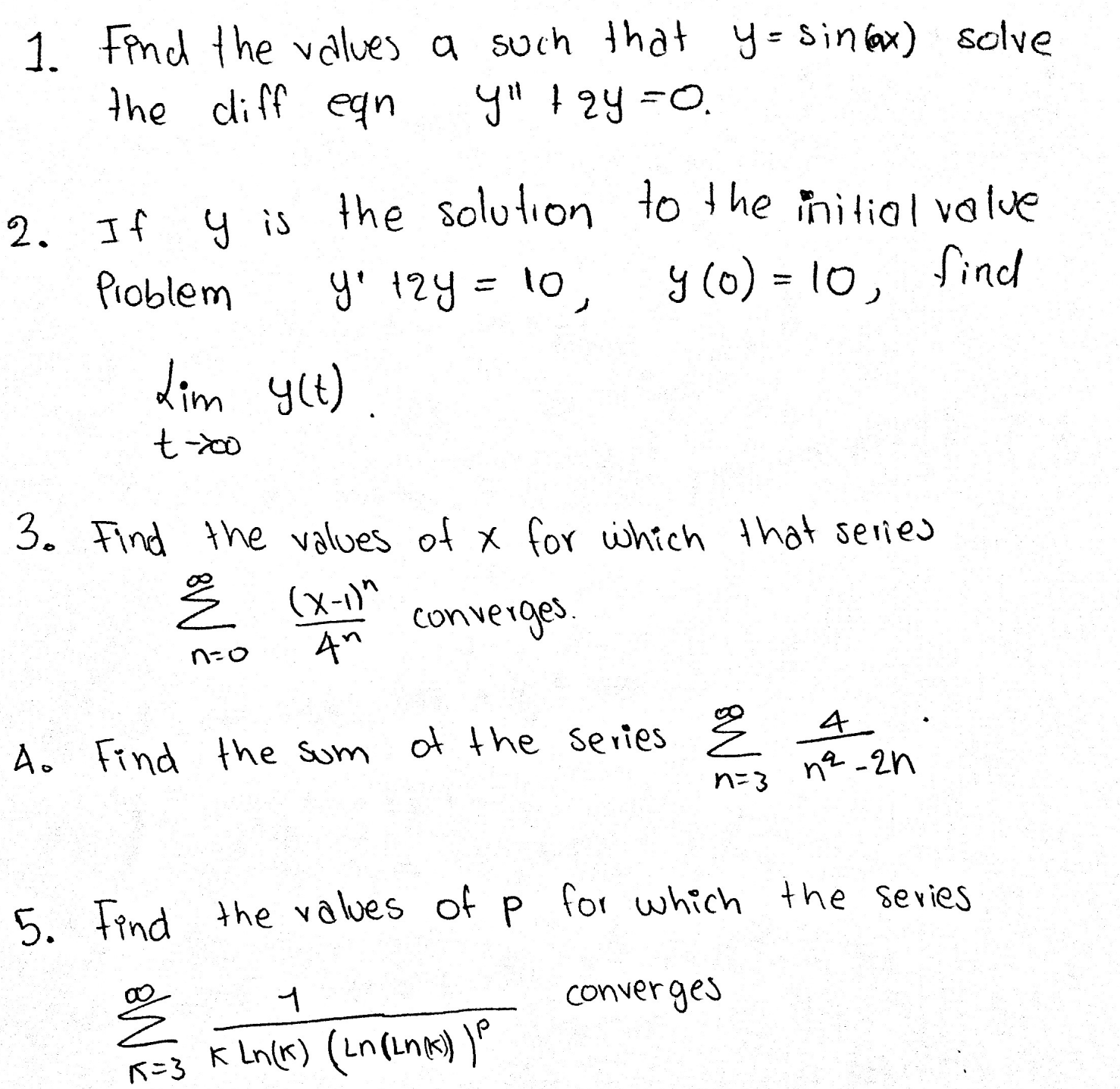 Solved 1. Find the values a such that y=sin(ax) solve the | Chegg.com