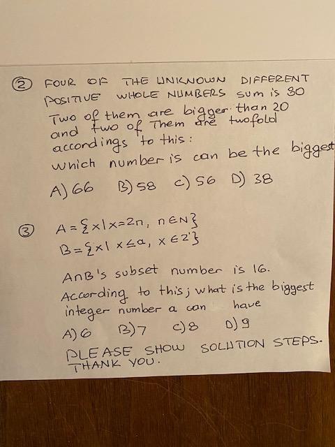 Solved 2 FOUR OF THE UNKNOWN DIFFERENT POSITIVE WHOLE | Chegg.com