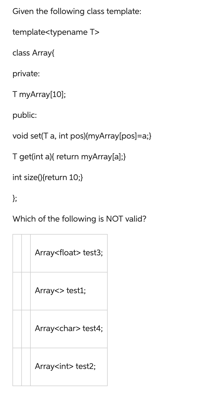 Solved Given The Following Class Template Templatet Class 