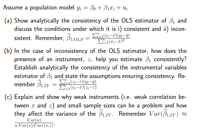 Solved Assume a population model yi=β0+β1xi+ui (a) Show | Chegg.com