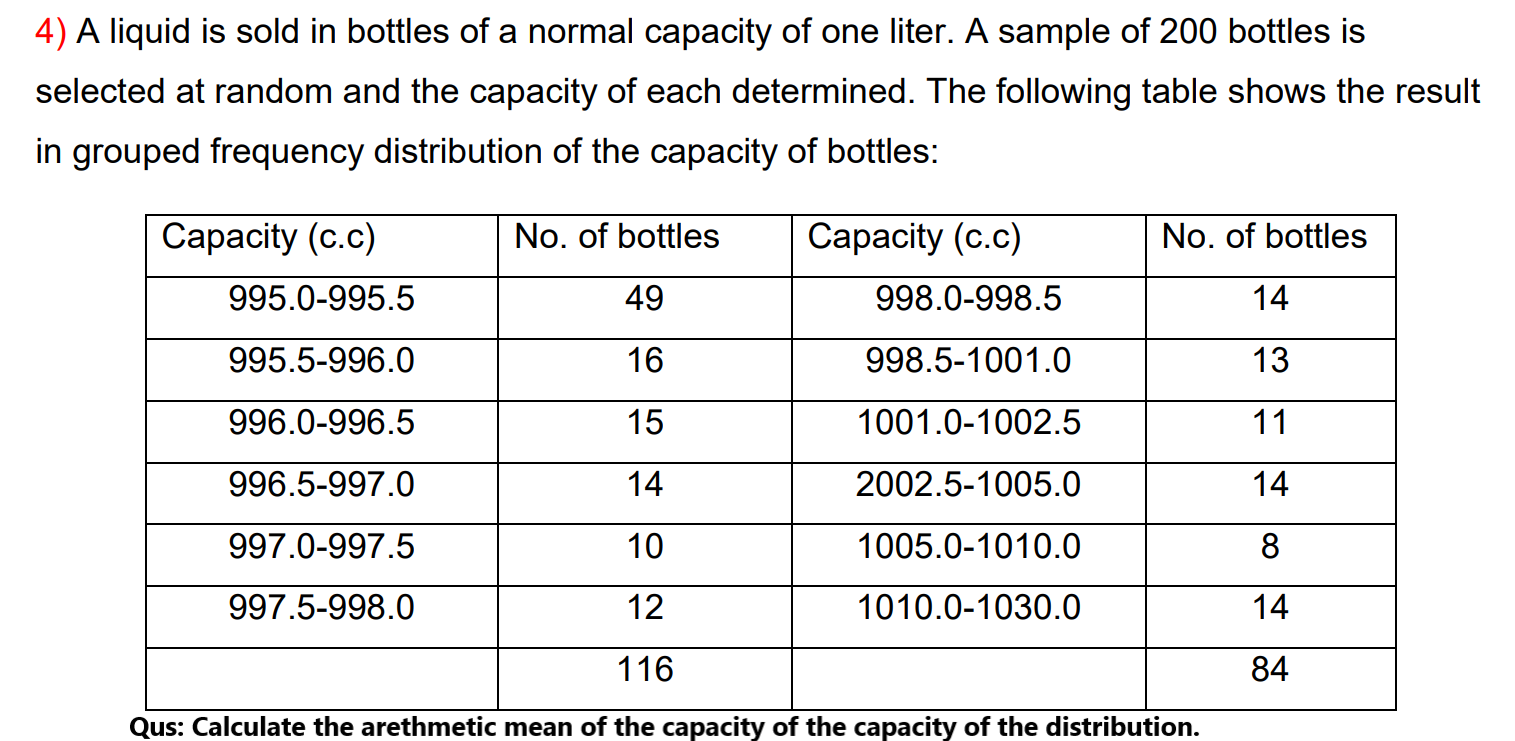 Solved 4) A liquid is sold in bottles of a normal capacity | Chegg.com