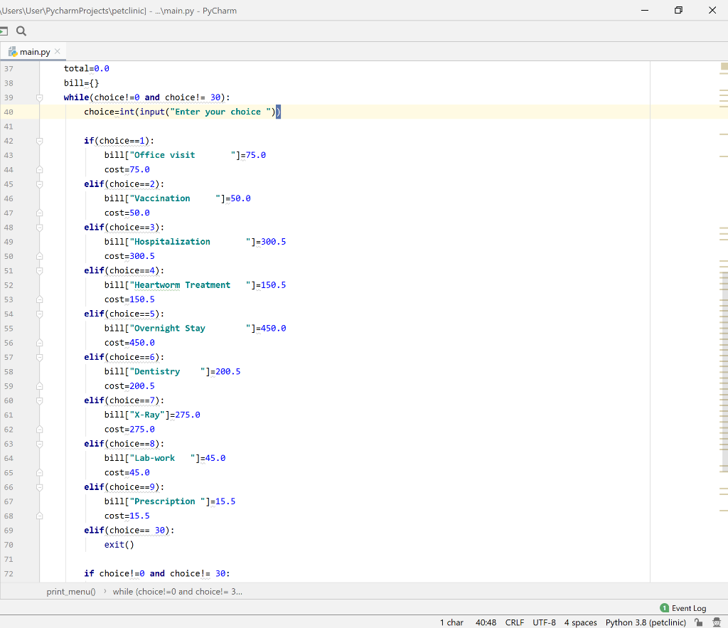Solved linic (C:\Users\User\pycharm Projects\petclinic) - | Chegg.com