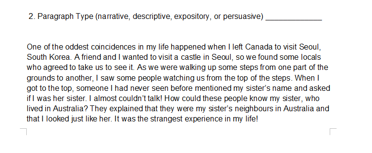 Solved Writing Paragraphs: Types of Paragraphs Narrative | Chegg.com