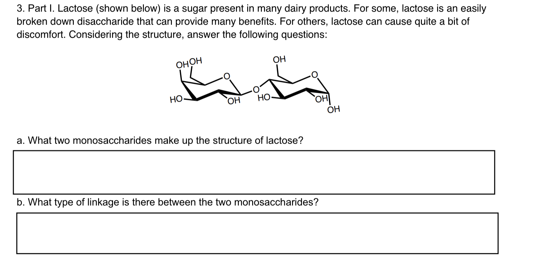 Solved 3. Part I. Lactose (shown below) is a sugar present | Chegg.com