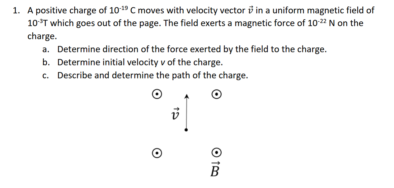 Solved 1. A positive charge of 10-19 C moves with velocity | Chegg.com