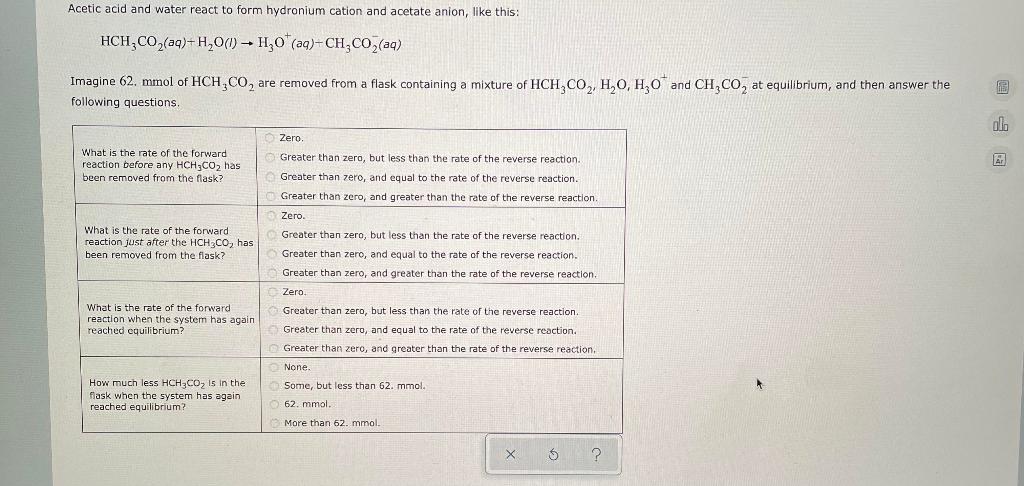 Solved Acetic acid and water react to form hydronium cation | Chegg.com