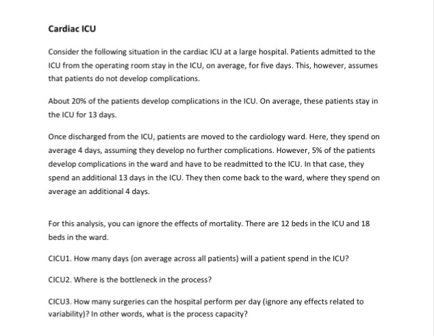 Cardiac ICU Consider the following situation in the | Chegg.com