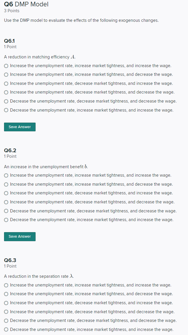 Solved Q6 DMP Model 3 Points Use the DMP model to evaluate | Chegg.com
