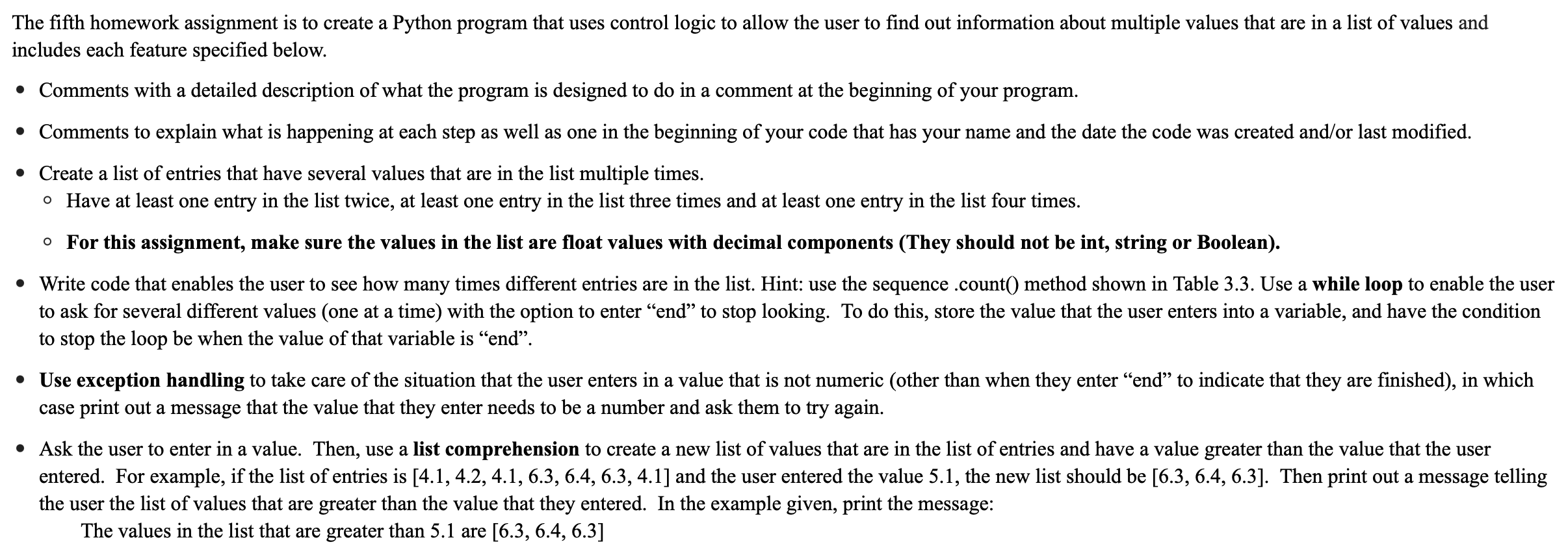 Solved The fifth homework assignment is to create a Python | Chegg.com