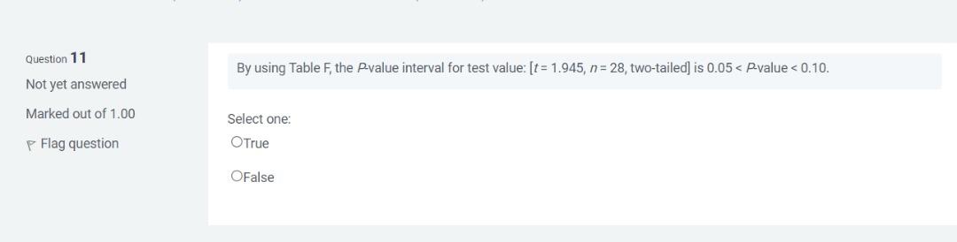 Solved Question 11 By using Table F, the P-value interval | Chegg.com