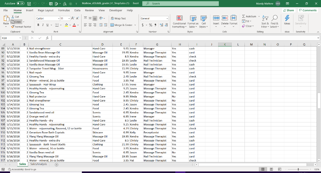 Solved 1 Start Excel. Open the downloaded Excel file named | Chegg.com