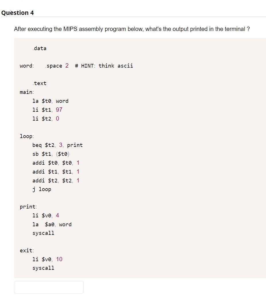 Solved data word: space 2 \# HINT: think ascii text main: la | Chegg.com