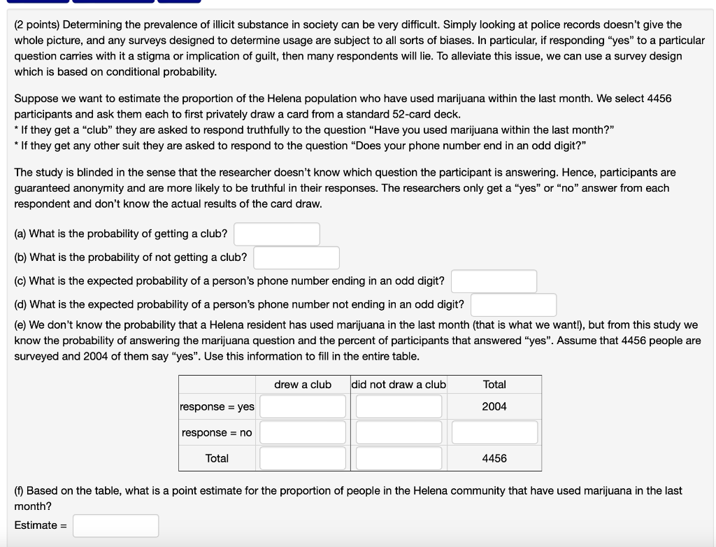 Solved (2 points) Determining the prevalence of illicit | Chegg.com