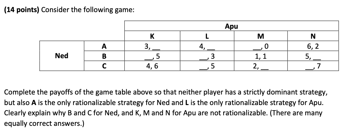 Solved (14 ﻿points) ﻿Consider the following game:Complete | Chegg.com