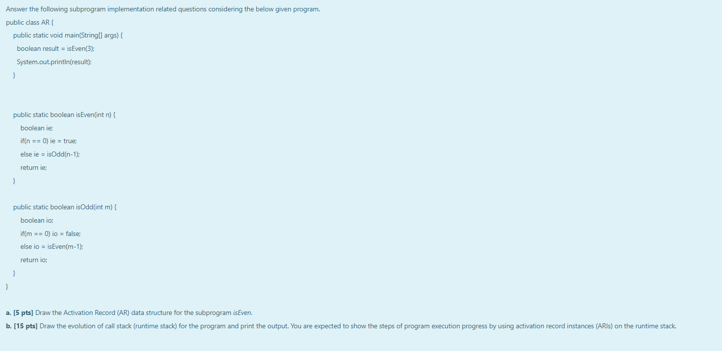 Solved Answer the following subprogram implementation | Chegg.com