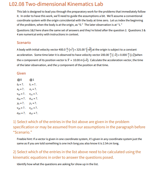 Solved L02.08 Two-dimensional Kinematics Lab This lab is | Chegg.com