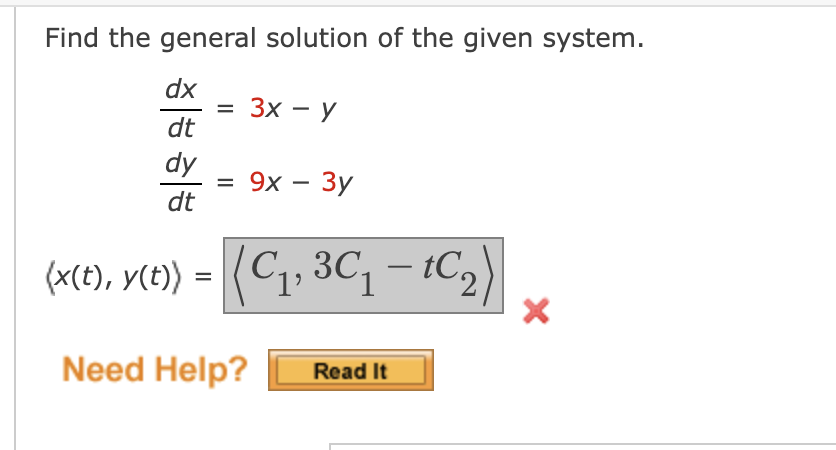 Find the general solution of the given system.dxdt | Chegg.com