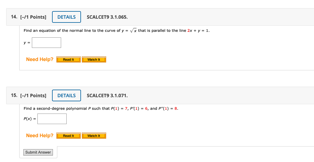 Solved 14. [-/1 Points] DETAILS SCALCET9 3.1.065. Find an | Chegg.com