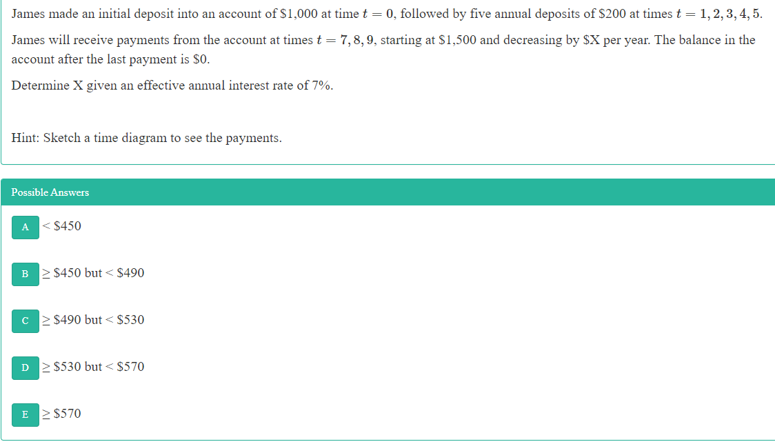 Solved James made an initial deposit into an account of | Chegg.com