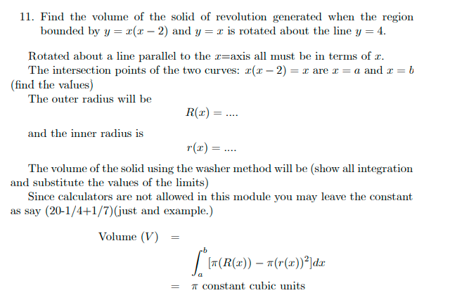 Solved 11. Find the volume of the solid of revolution | Chegg.com