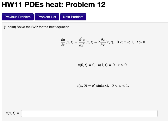 Solved HW11 PDEs heat: Problem 12 Previous Problem Problem | Chegg.com