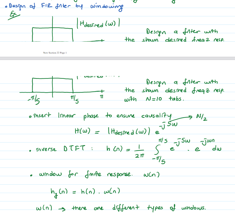 Solved a o Design of FIR filter by windowing |tdesired (w) I | Chegg.com