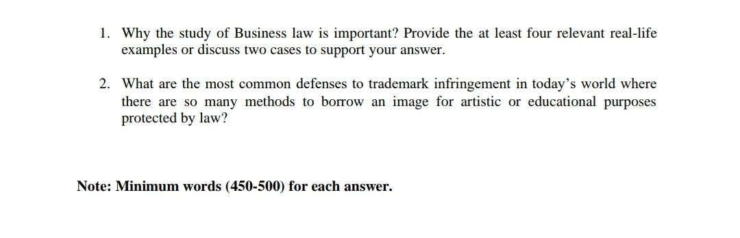 Solved 1. Why the study of Business law is important? | Chegg.com