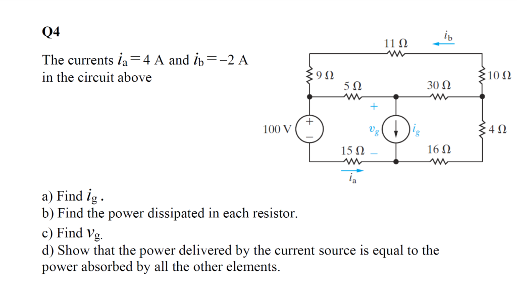 Solved Q4 The currents ia=4 A and ib=-2 A in the circuit | Chegg.com