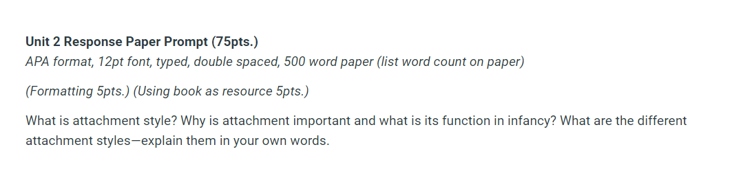 Solved Unit 2 Response Paper Prompt (75pts.) APA format, | Chegg.com
