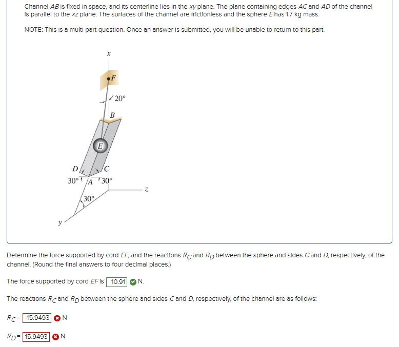 Solved Channel AB is fixed in space, and its centerline lles | Chegg.com