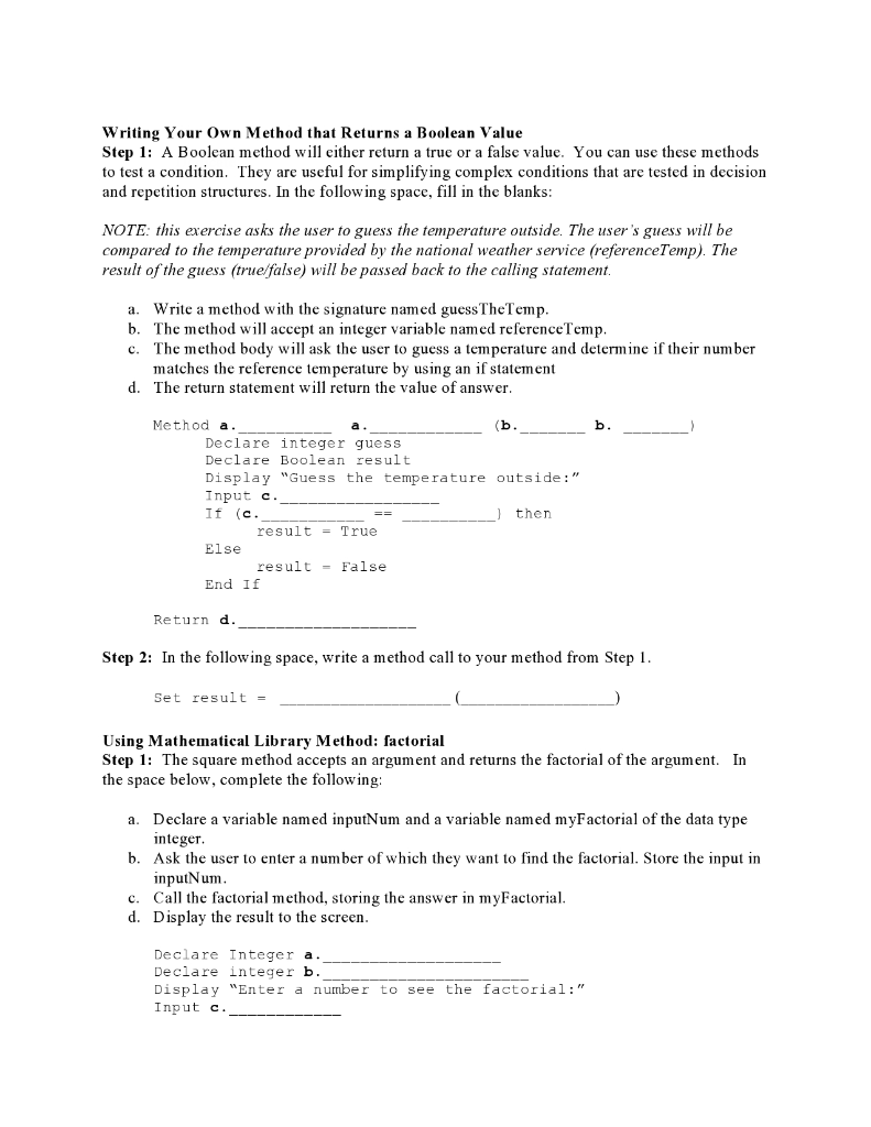 Solved Unit 7 Methods And Pseudocode Critical Review You 