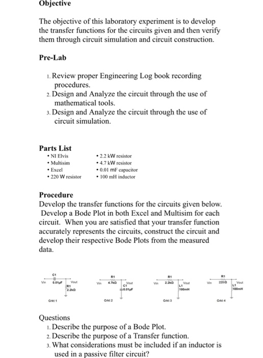 Solved Objective The Objective Of This Laboratory Experiment