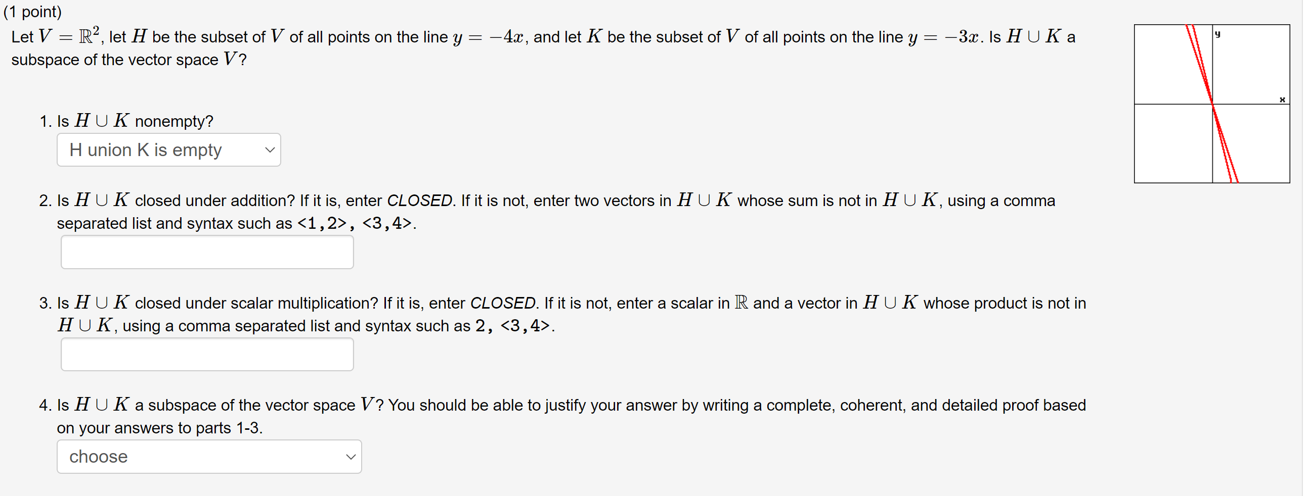 Solved (1 point) Let V = R2, let H be the subset of V of all | Chegg.com