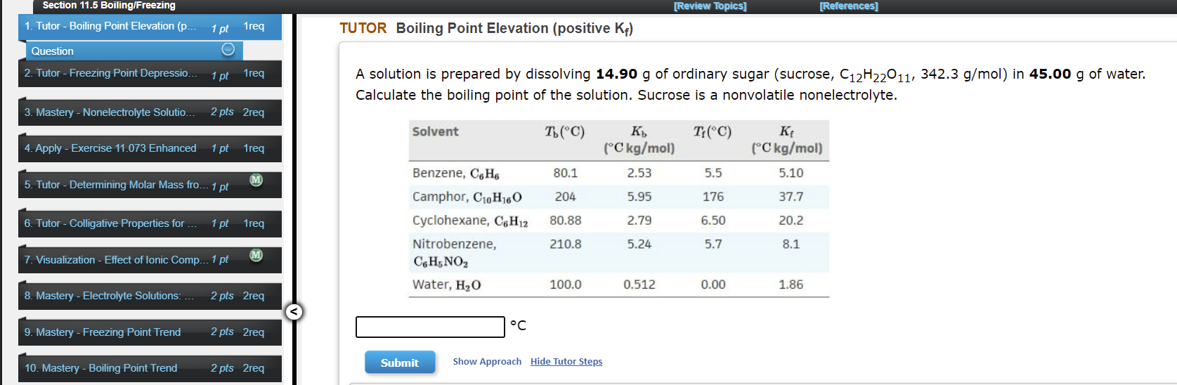 Solved TUTOR Boiling Point Elevation (positive Kf ) A | Chegg.com