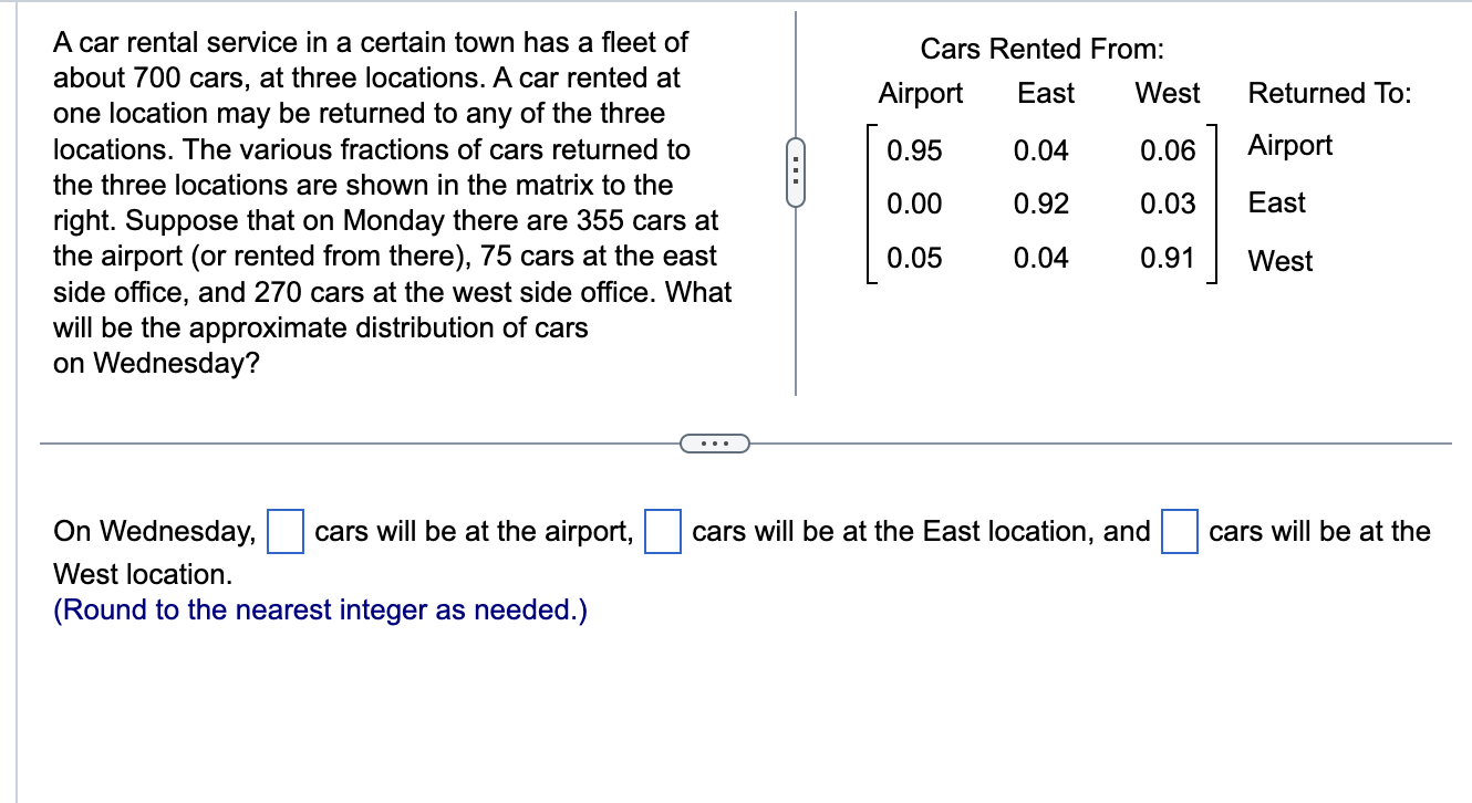 Solved A car rental service in a certain town has a fleet of | Chegg.com