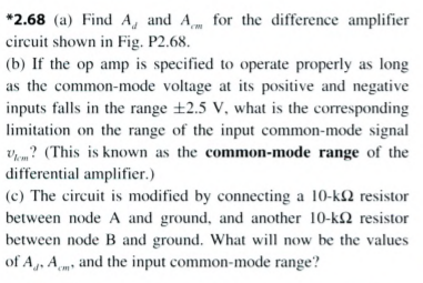 Solved *2.68 (a) Find A, and A, for the difference amplifier | Chegg.com
