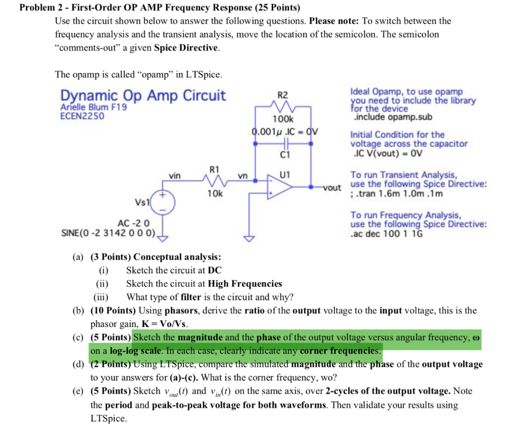 Solved Problem 2 - First-Order OP AMP Frequency Response (25 | Chegg.com