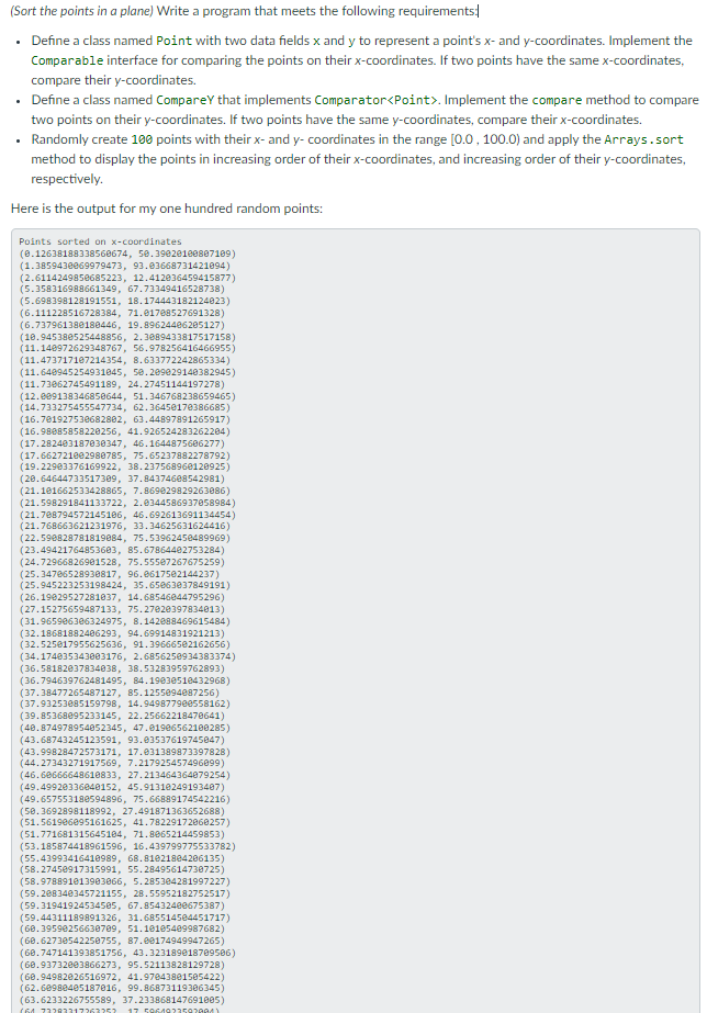 Solved (Sort the points in a plane) Write a program that | Chegg.com