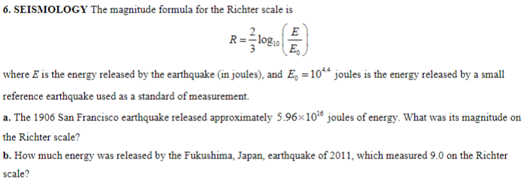Solved SEISMOLOGY The magnitude formula for the Richter | Chegg.com