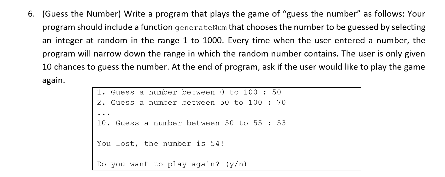 Solved 6. (Guess the Number) Write a program that plays the | Chegg.com