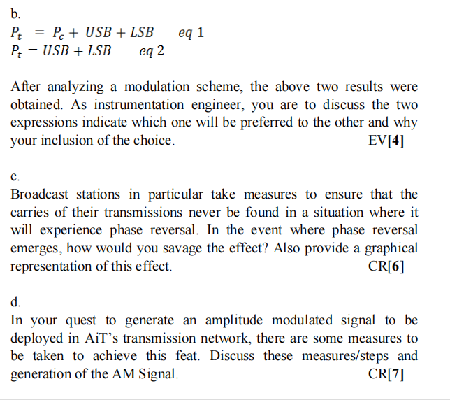 Solved b. Pt Pc + USB + LSB Pt = USB + LSB = eq 1 = eq 2 | Chegg.com