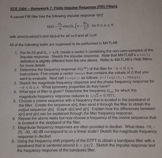 Solved ECE 3304 -Homework 7: Finite Impulse Response (FIR) | Chegg.com
