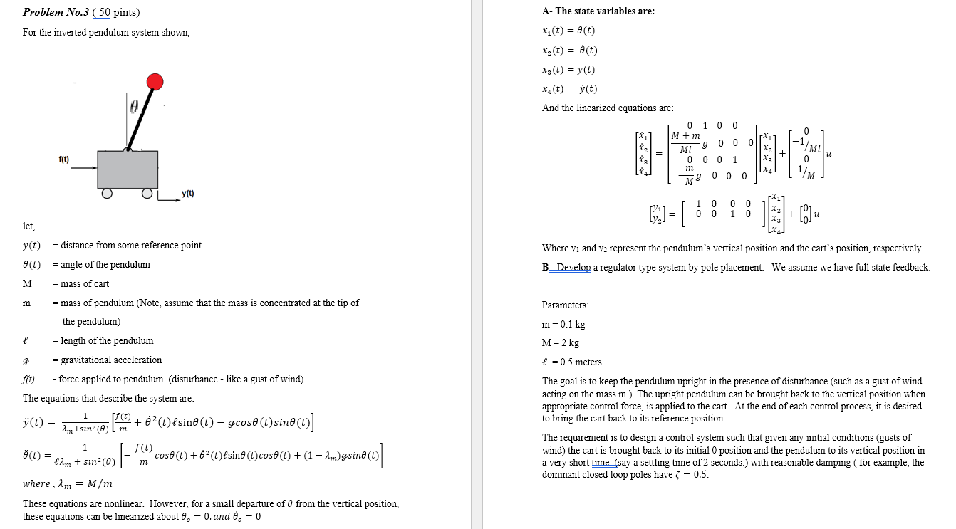 Solved Problem No.3 ( 50 pints) A- The state variables are: | Chegg.com