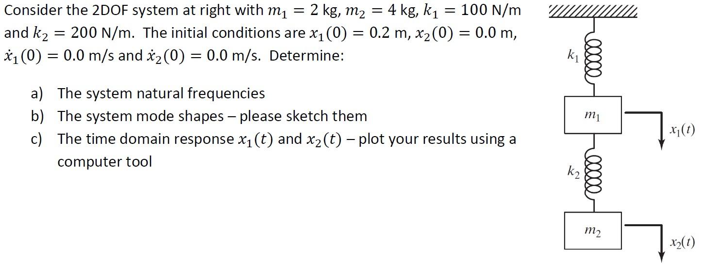 Solved Consider the 2DOF system at right with m1=2 kg,m2=4 | Chegg.com