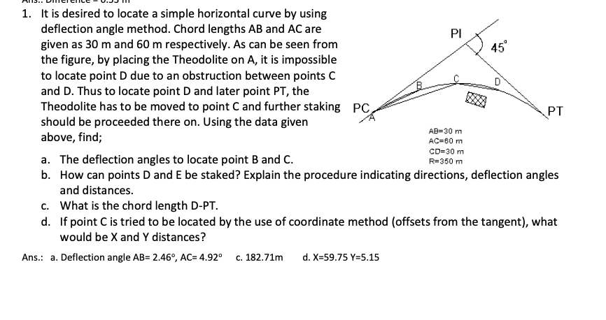 Solved 45° 1. It is desired to locate a simple horizontal | Chegg.com