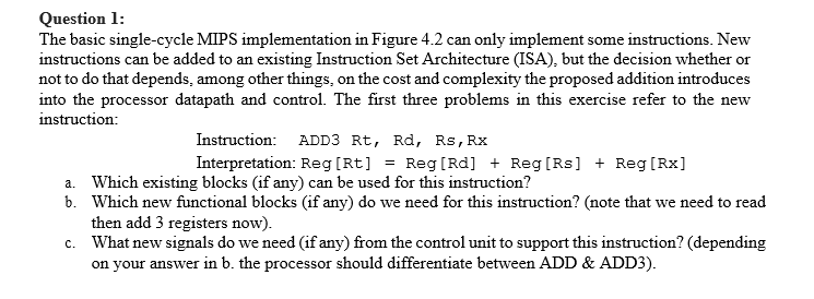Solved Question 1: The basic single-cycle MIPS | Chegg.com