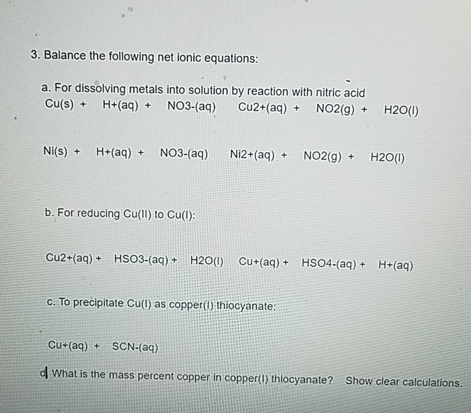 Solved 3. Balance the following net ionic equations: a. For | Chegg.com