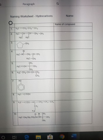 Solved Paragraph Naming Worksheet - Hydrocarbons Name: Name | Chegg.com